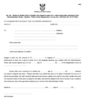 Fillable Online justice gov 48 Notice to Debtor that a Creditor has ...