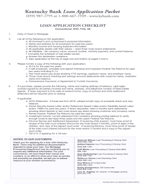 Fillable Online Kentucky Bank Loan Application Packet Fax Email Print ...