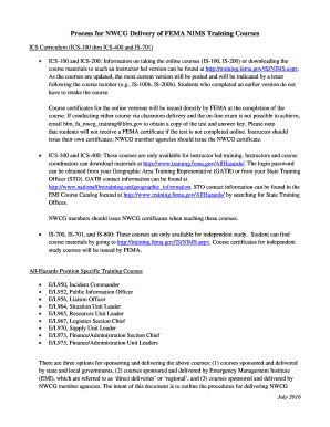 Fillable Online nwcg Process for NWCG Delivery of FEMA NIMS Training ...