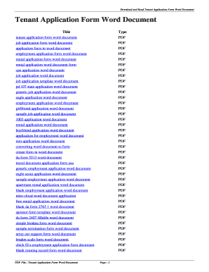 Fillable Online aesethetic Tenant Application Form Word Document ...