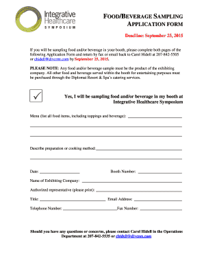 Fillable Online Food /beverage sampling application form - Integrative ...
