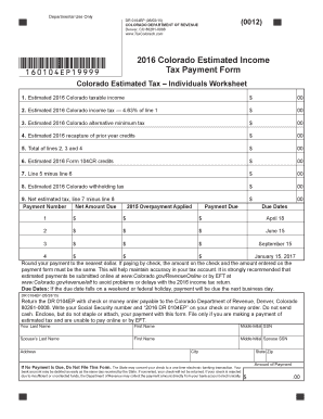 Fillable Online 2016 Colorado Estimated Income Tax Payment Form Fax ...