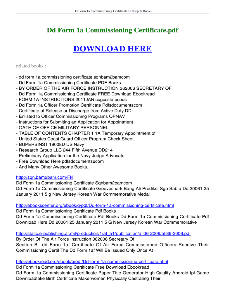 Fillable Online ebookread Dd Form 1a Commissioning Certificate FREE ...