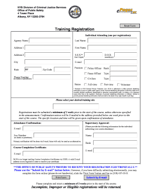 Fillable Online Training Registration - calendar.dcjs.state.ny.us Fax ...