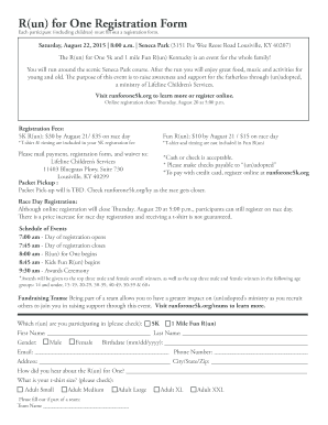 Fillable Online R(un) for One Registration Form Fax Email Print - pdfFiller