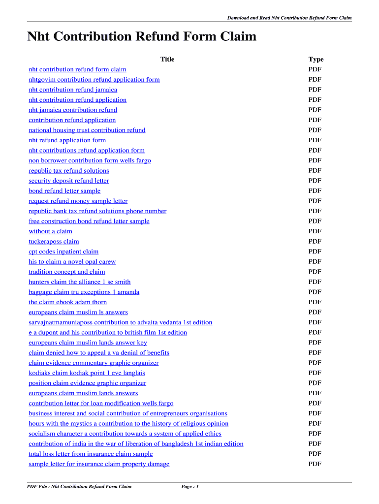 Fillable Online Nht Contribution Refund Form Claim. nht contribution ...