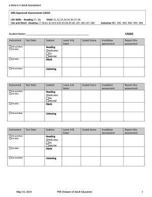 Fillable Online ed psu NRS Approved Assessments CASAS Life Skills ...
