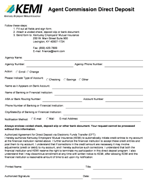 Fillable Online Agent Commission Direct Deposit Fax Email Print - pdfFiller