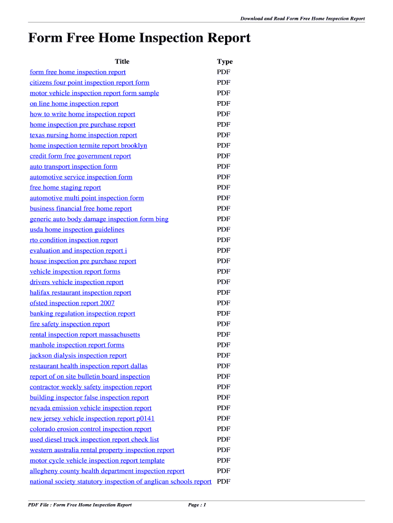 Fillable Online Form Free Home Inspection Report. form free home ...