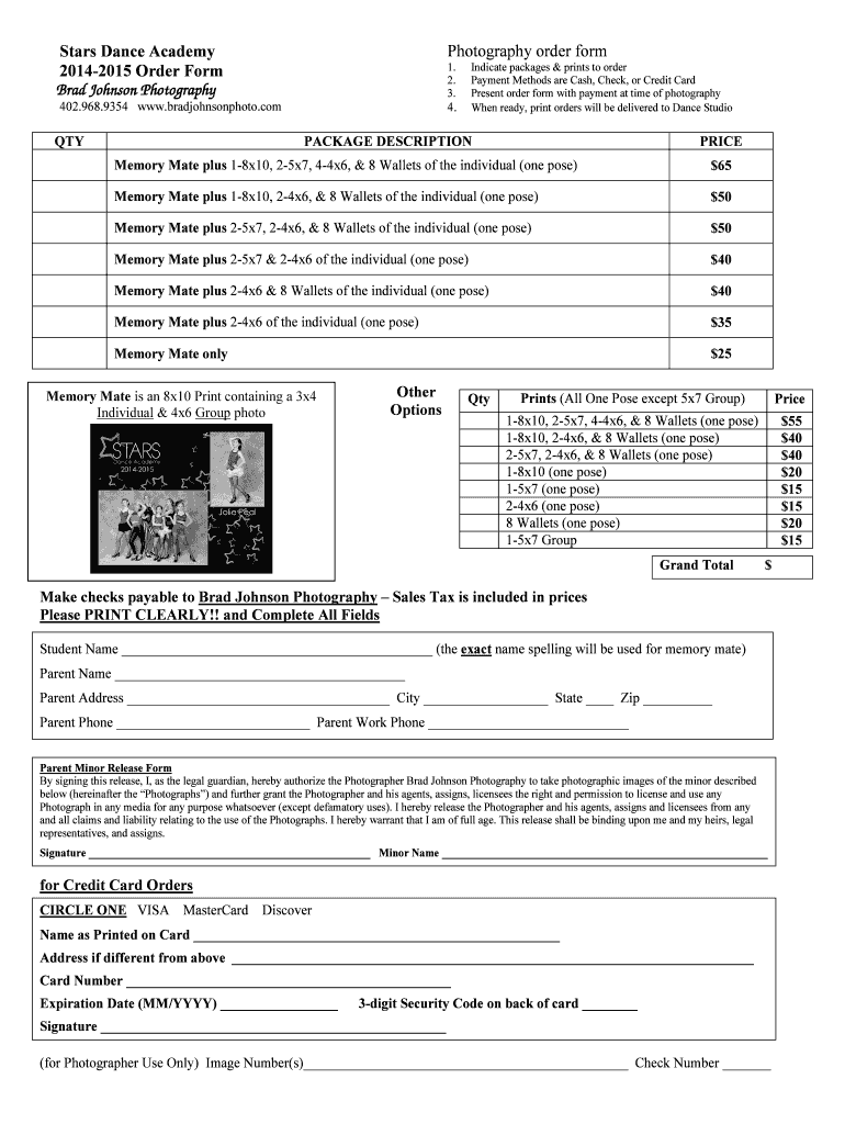Fillable Online Stars Dance 2015 Order Form.doc Fax Email Print - pdfFiller