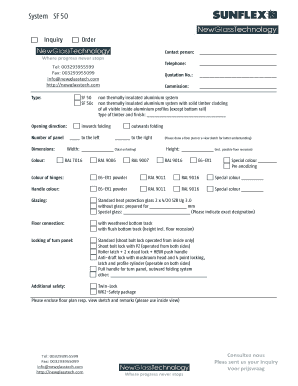 Fillable Online System SF50 System SF50 - newglasstech.com Fax Email ...