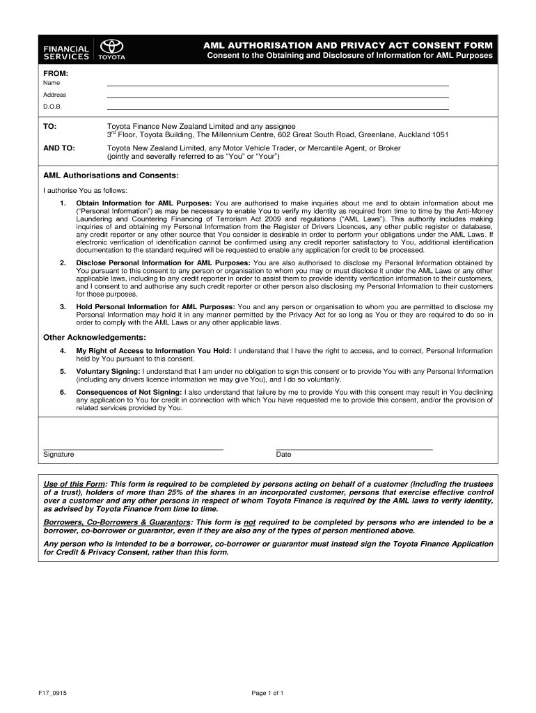 Fillable Online tfs co AML Privacy Act Consent Form - tfs.co.nz - tfs ...