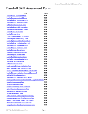 Fillable Online srads sytes Baseball Skill Assessment Form. baseball ...