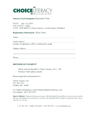 Fillable Online Literacy Coach Jumpstart Registration Form Fax Email ...