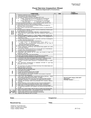 Fillable Online Food Service Inspection Sheet - Oklahoma - ok Fax Email ...