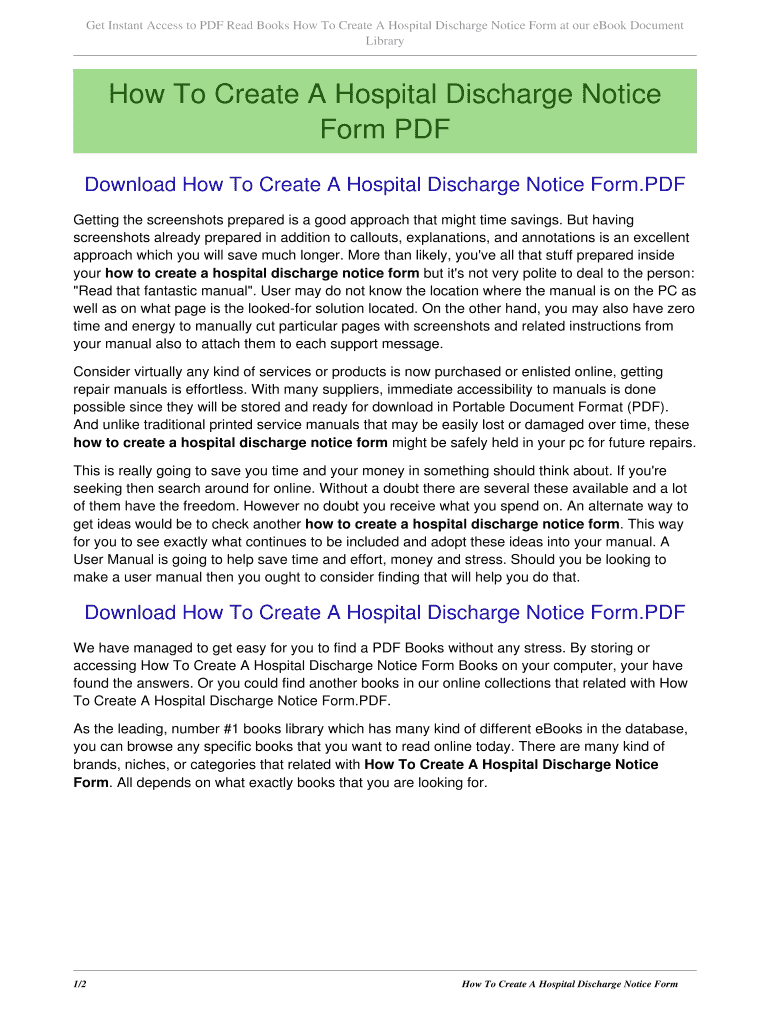 Fillable Online hnanny How To Create A Hospital Discharge Notice Form ...