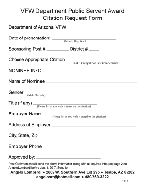 Fillable Online VFW Department Public Servent Award Citation Request ...