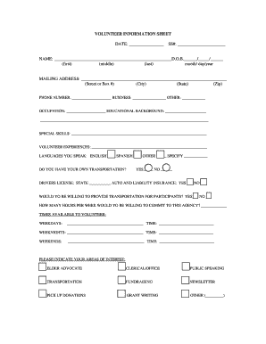 Fillable Online advrgv VOLUNTEER INFORMATION SHEET - advrgv.org Fax ...