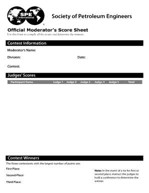 Fillable Online spe Official Moderator s Score Sheet Fax Email Print ...