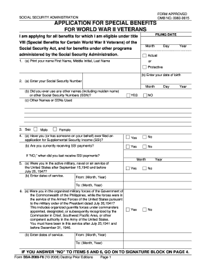 Fillable Online ssa APPLICATION FOR SPECIAL BENEFITS Fax Email Print ...