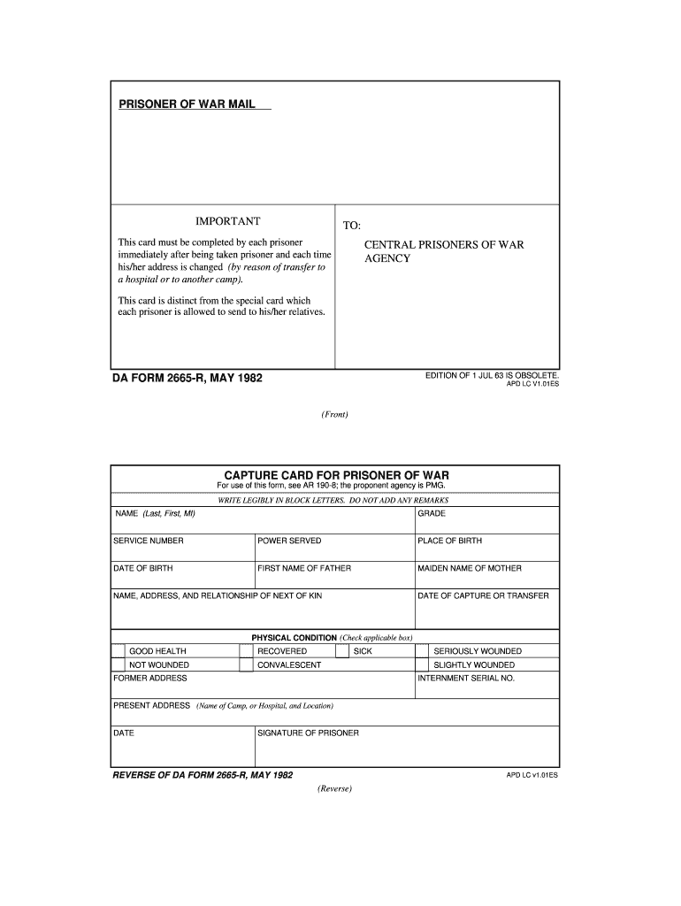 Fillable Online apd army PRISONER OF WAR MAIL - United States Army Fax ...