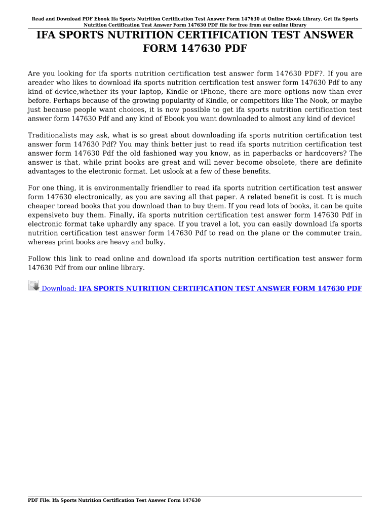 Fillable Online villebiz IFA SPORTS NUTRITION CERTIFICATION TEST ANSWER ...