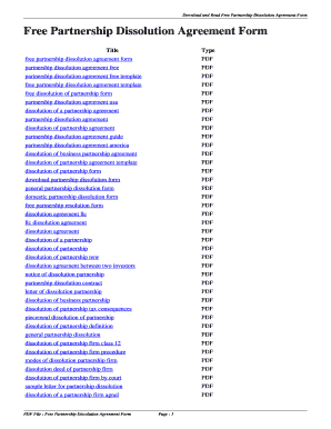 Fillable Online Free Partnership Dissolution Agreement Form. free ...