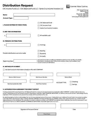Fillable Online Distribution Request - Canyon View Capital Fax Email ...