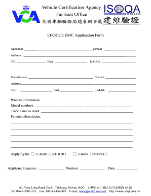 Fillable Online EEC/ECE EMC Application Form - isoqa.com.tw Fax Email Print - pdfFiller