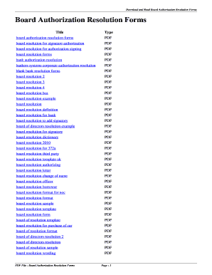 Fillable Online Board Authorization Resolution Forms. board ...