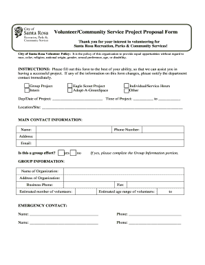 Fillable Online ci santa-rosa ca Volunteer/Community Service Project ...