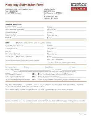 Fillable Online Histology Submission Form - idexxbioresearch.com Fax ...