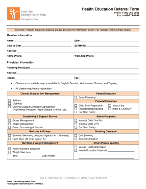 Fillable Online Health Education Referral Form - Santa Clara Family ...