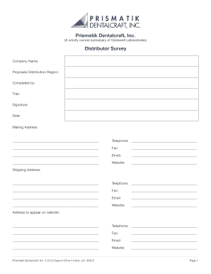 Fillable Online Prismatik Dentalcraft, Inc. Distributor Survey ...