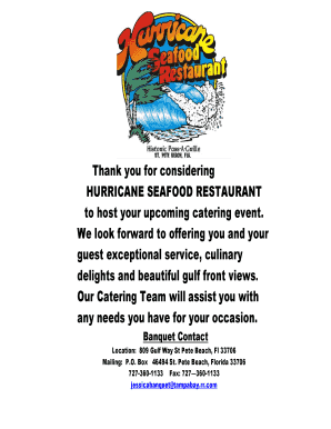 Fillable Online the banquet menu. - Hurricane Seafood Restaurant Fax ...