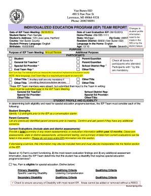 Fillable Online INDIVIDUALIZED EDUCATION PROGRAM (IEP) TEAM REPORT ...