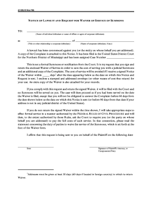 Fillable Online AO 398 Notice and Request for Waiver of Service. AO 398 ...