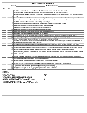 Fillable Online cobbk12 Menu Compliance - Production School: Date of ...