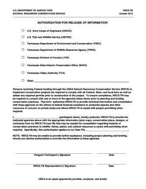 Fillable Online AUTHORIZATION FOR RELEASE OF INFORMATION - USDA Fax ...