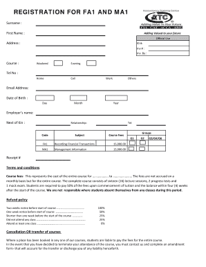 Fillable Online REGISTRATION FOR FA1 AND MA1 - atcguyana.com Fax Email ...