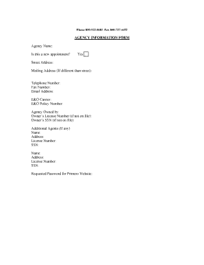 Fillable Online AGENCY INFORMATION FORM - Primero Insurance Fax Email ...