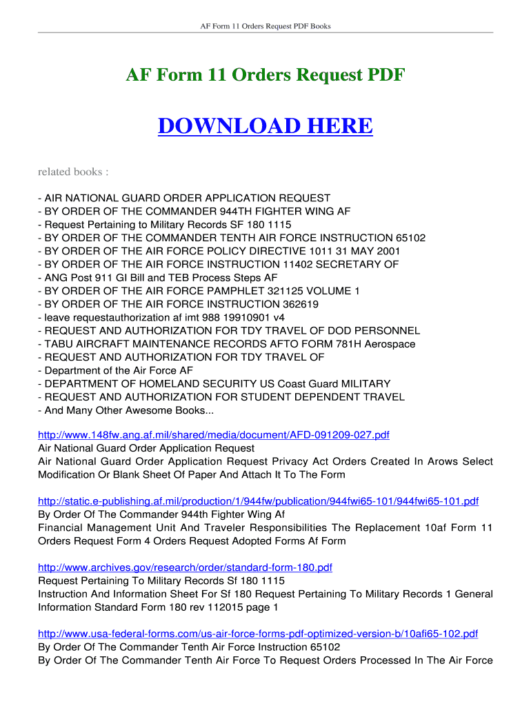 Fillable Online booksread AF Form 11 Orders Request FREE download ...