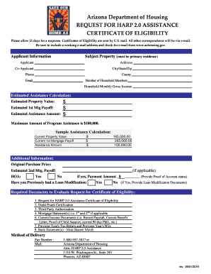 Fillable Online Arizona Department of Housing REQUEST FOR HARP 2.0 ...