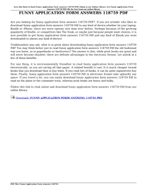 Fillable Online FUNNY APPLICATION FORM ANSWERS 118759 PDF. FUNNY ...