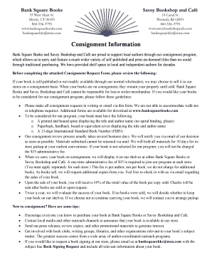 Fillable Online Consignment Information - Bank Square Books Fax Email ...