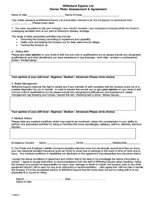 Fillable Online garywitheford co Witheford Equine Ltd Owner Rider ...