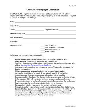 Fillable Online fws FWS Form 3-2160. Checklist for Employee Orientation ...