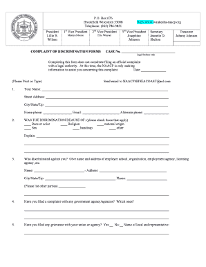 Fillable Online naacp-waukesha COMPLAINT OF DISCRIMINATION FORMS CASE ...