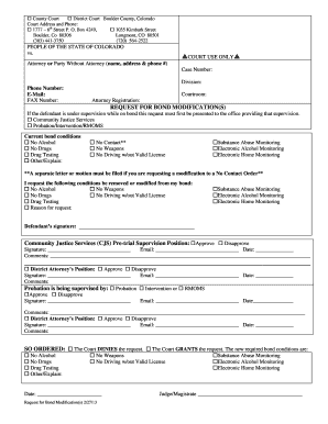 Fillable Online courts state co REQUEST FOR BOND MODIFICATION(S ...