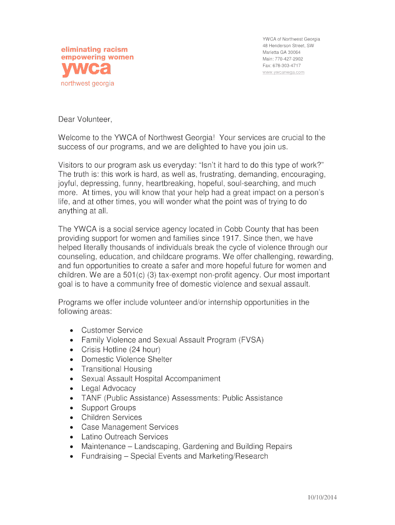 Fillable Online ywca YWCA of Northwest Georgia - ywca Fax Email Print ...